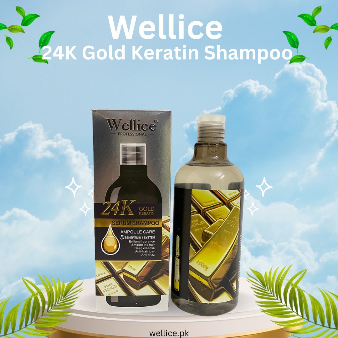 Wellice 24K Gold Keratin Serum Shampoo, Nourish and Strengthen